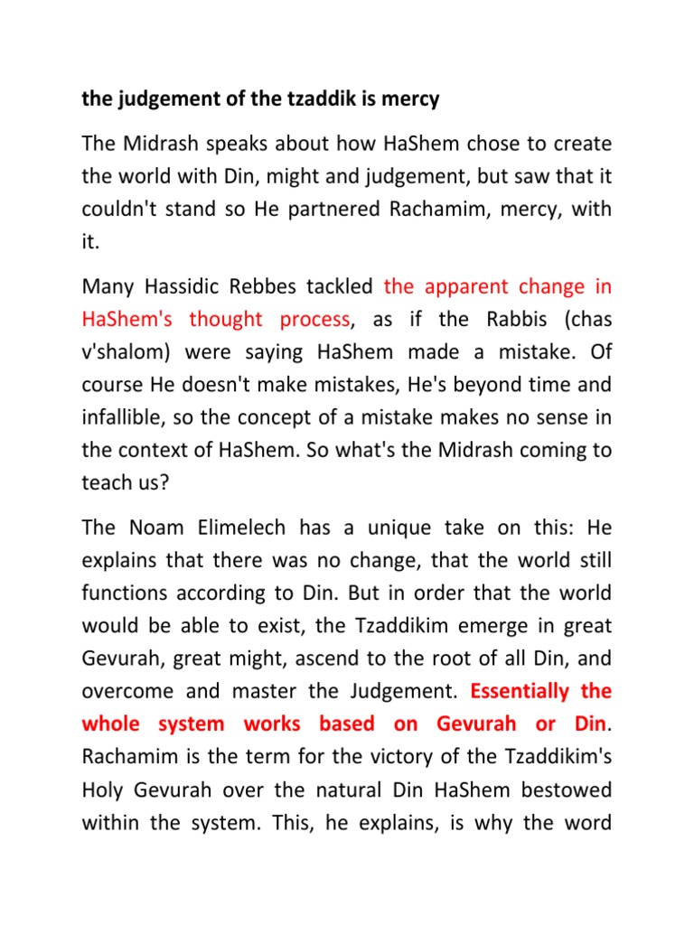 The Judgement of The Tzaddik Is Mercy | PDF | Jewish Behaviour And ...