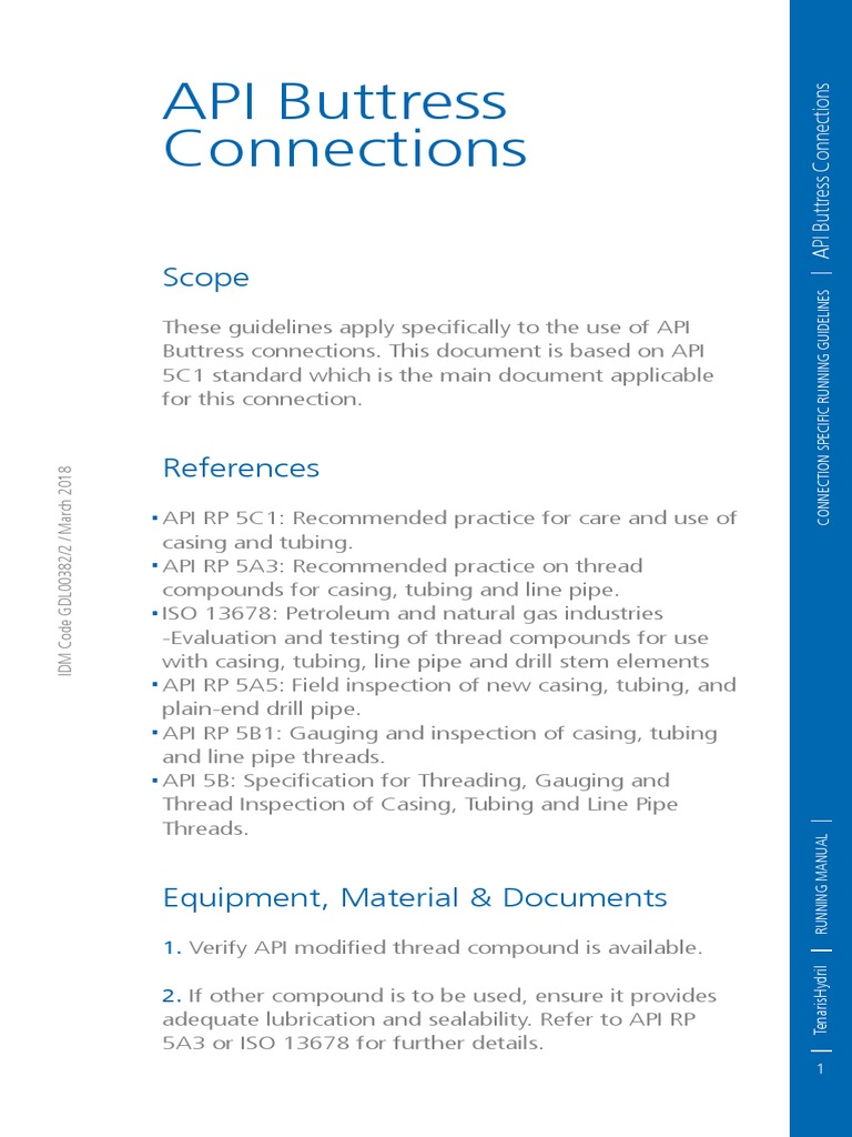 Api Buttress Connections Guidelines For Running And Inspection Of Api