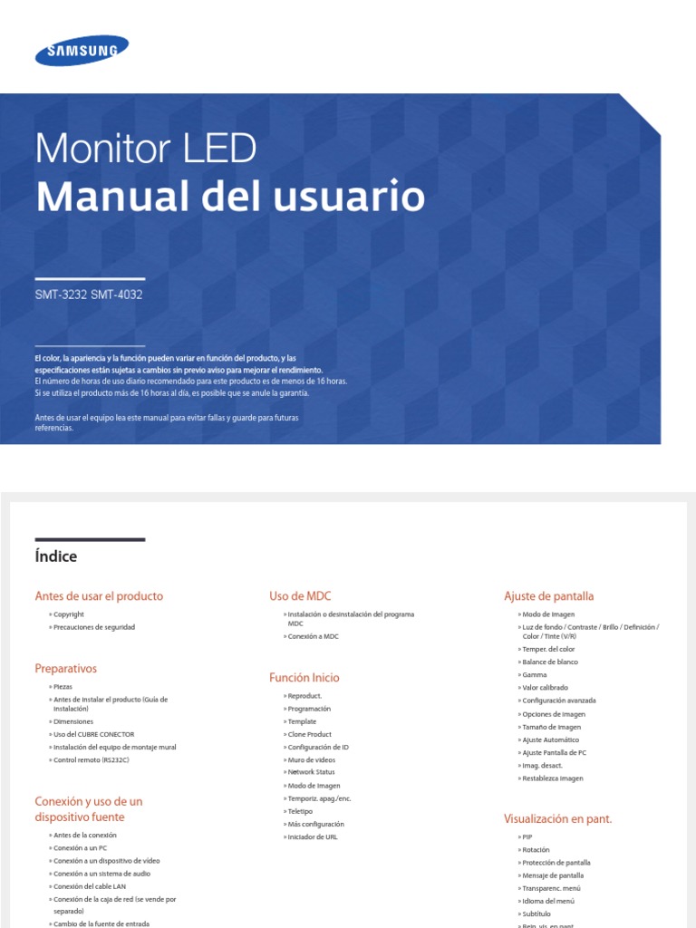 Monitor Led samsunSMT-3232 - 4032 - Manual - Esp | PDF | Hdmi | Control ...