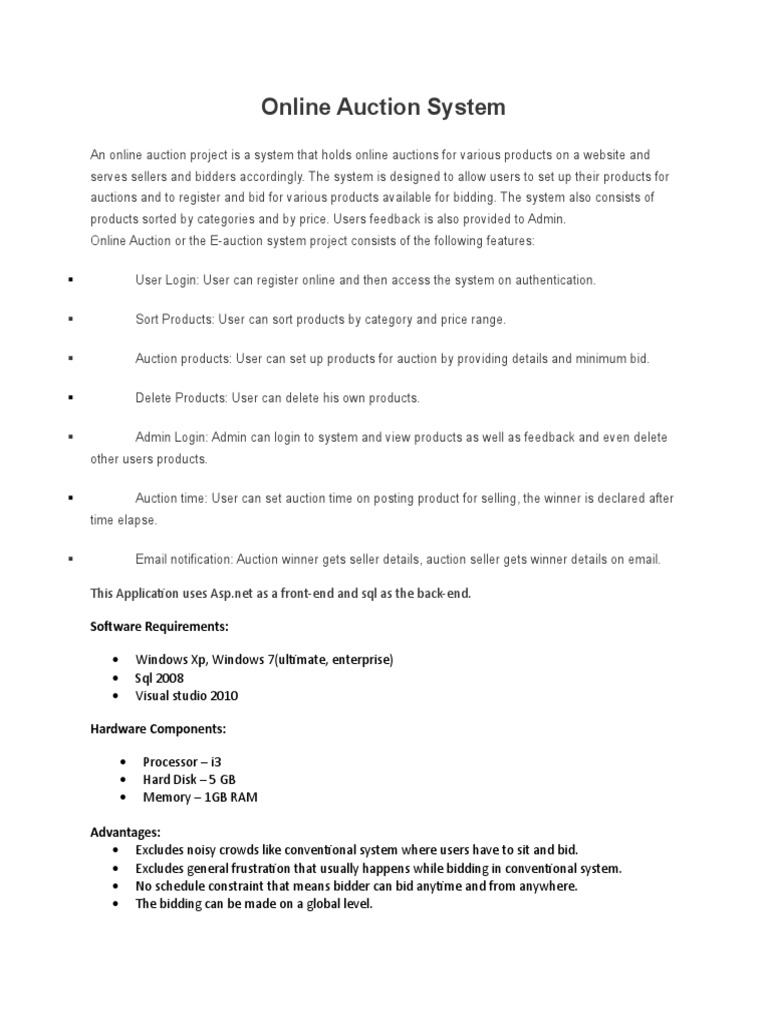Online Auction System: Software Requirements | PDF | Auction ...