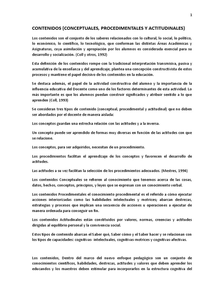 Contenidos Conceptuales Procedimentales y Actitudinales | PDF | Plan de ...