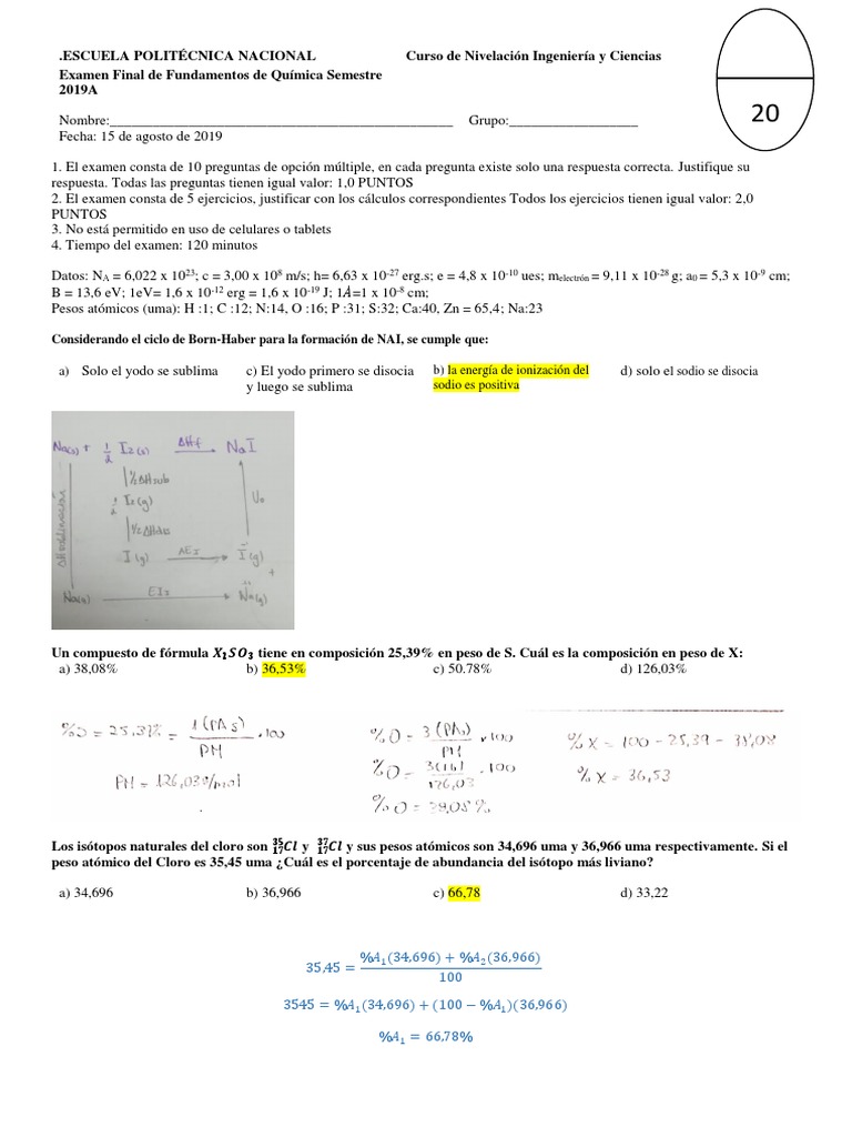 Examen Química Prepo Poli | PDF | Orbital atómico | Electrón