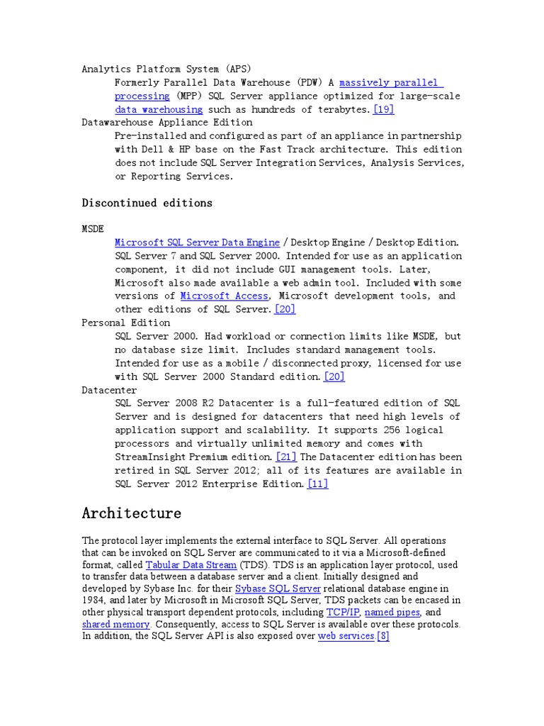 Architecture: Discontinued Editions | PDF | Microsoft Sql Server ...