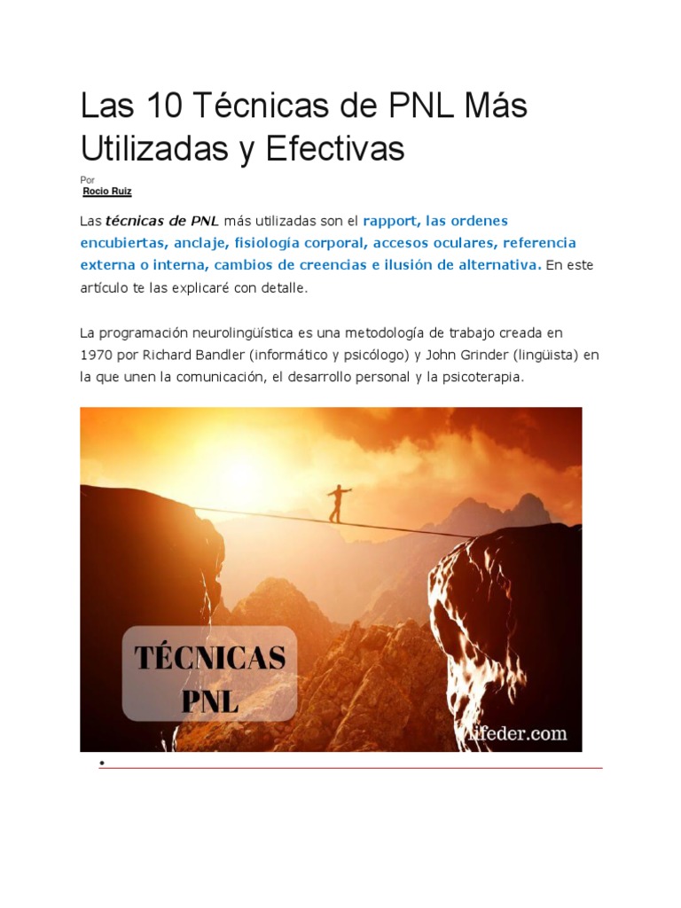 10 Tecnicas de PNL | PDF | Programación neurolingüistica | Ciencias del ...