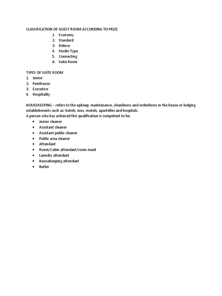 Classification of Guest Room According To Prize | PDF | Science ...