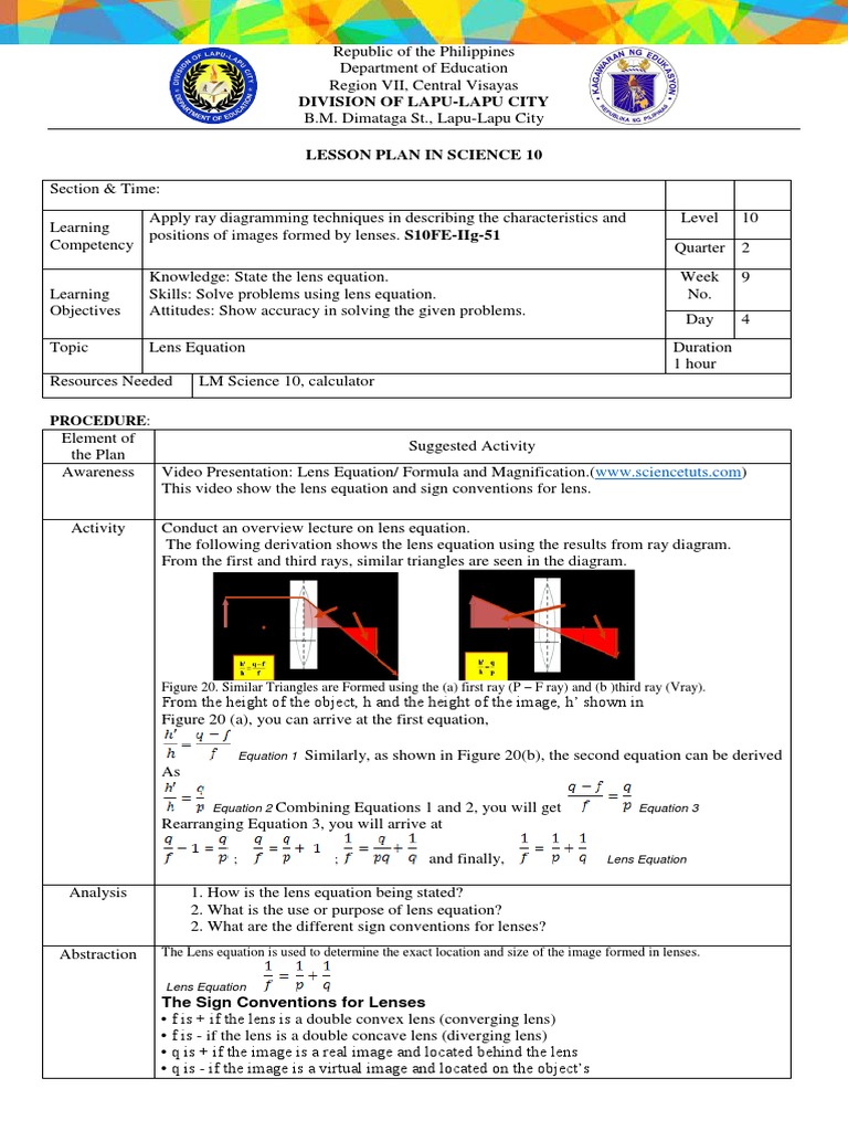 Science 10 - Q2 - W9 - D4 | PDF | Lens (Optics) | Atomic
