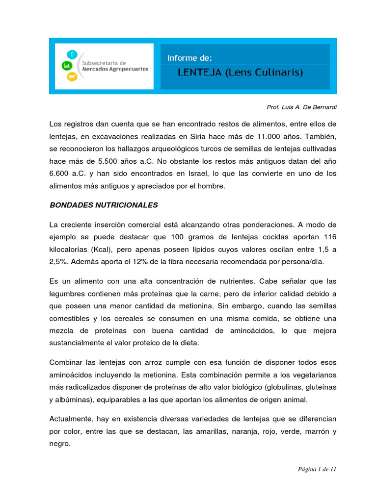 Historia y Nutrición de las Lentejas | PDF | Lenteja | Legumbre