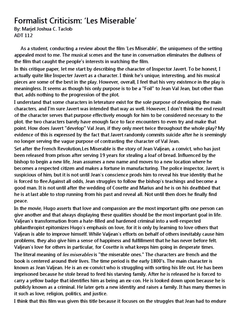 Formalist Criticism: Les Miserable' | PDF | Cosette