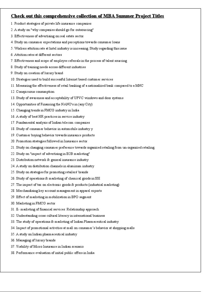 Check Out This Comprehensive Collection of MBA Summer Project Titles ...
