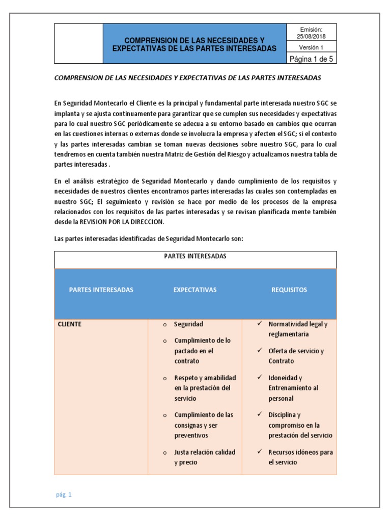 Necesidades de Partes Interesadas en SGC | PDF | Mercado libre ...