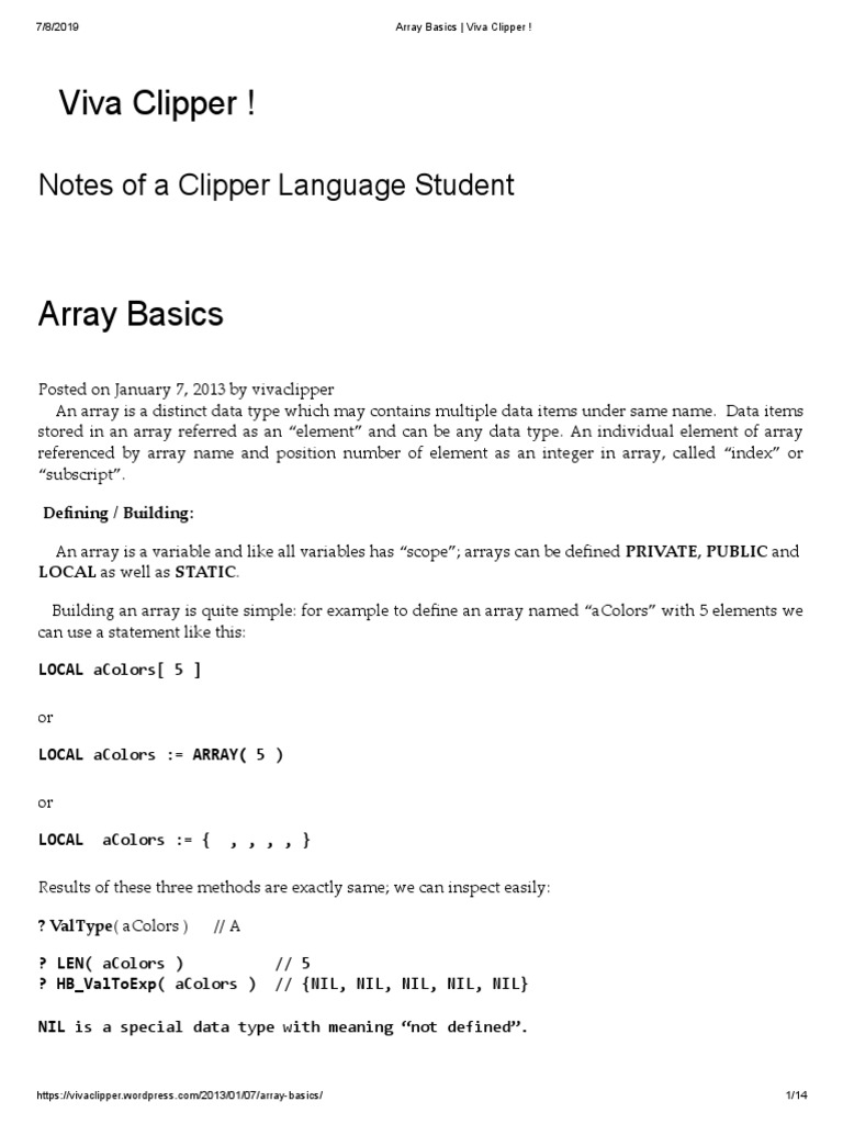 Array Basics - Viva Clipper ! | PDF | Array Data Type | Array Data ... Array Basics - Viva Clipper ! | PDF | Array Data Type | Array Data ...
