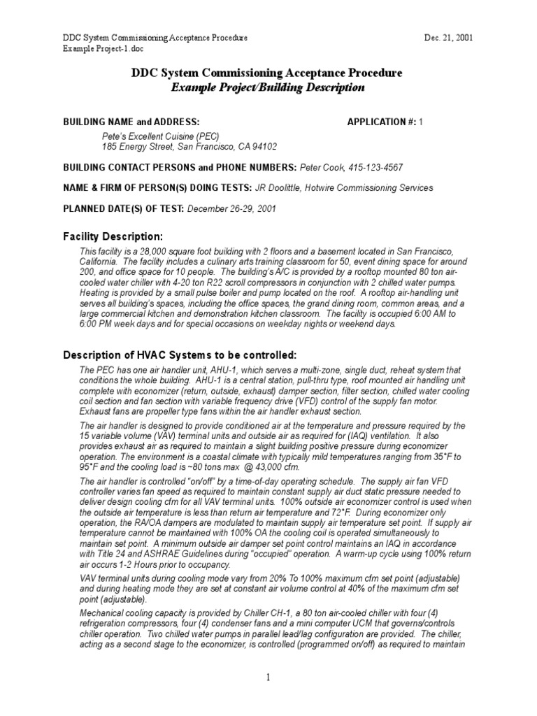 DDC System Commissioning Acceptance Procedure: Example Project/Building ...