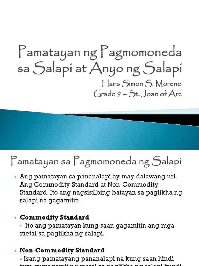 Pamamantayan Sa Pagmomoneda NG Salapi Hanggang Katangian NG Salapi | PDF