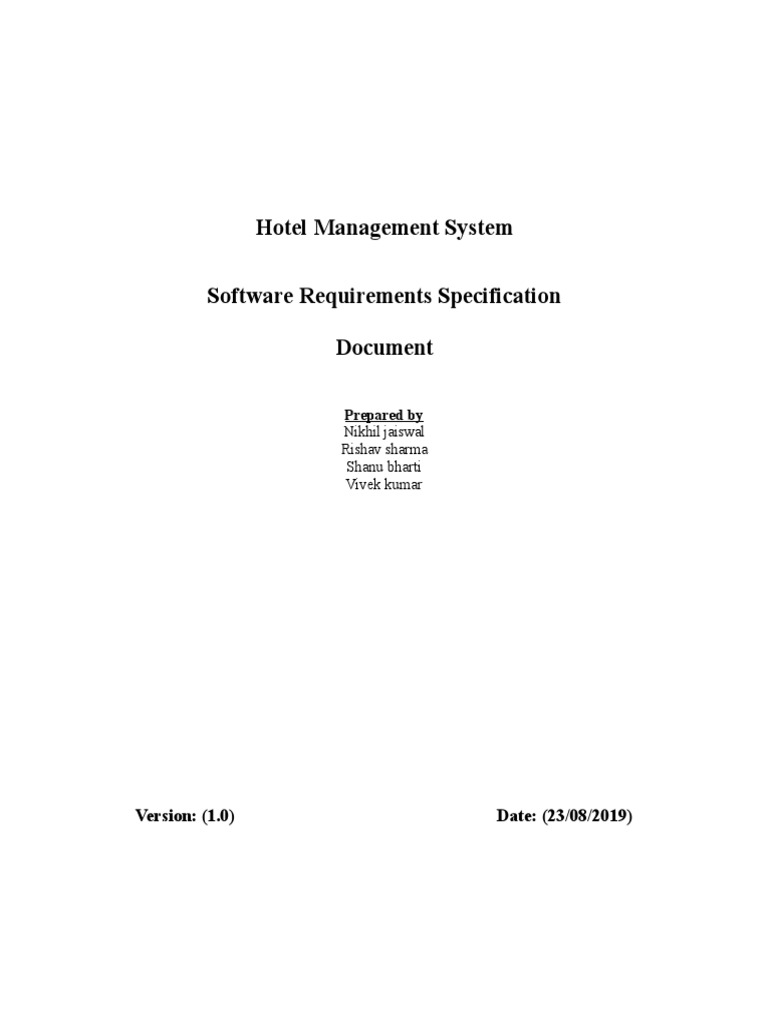 Hotel Management System Correct Final SRS | PDF | Point Of Sale ...