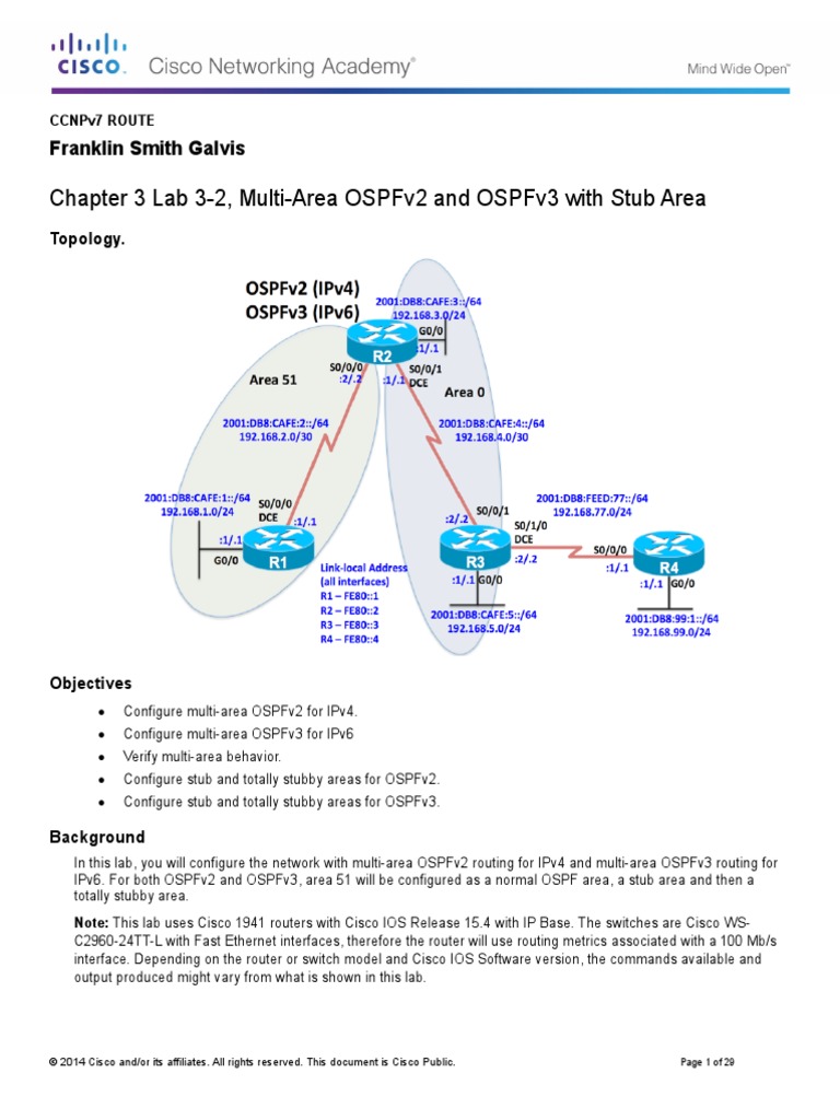 Chapter 3 Lab 3-2, Multi-Area Ospfv2 and Ospfv3 With Stub Area | PDF ...