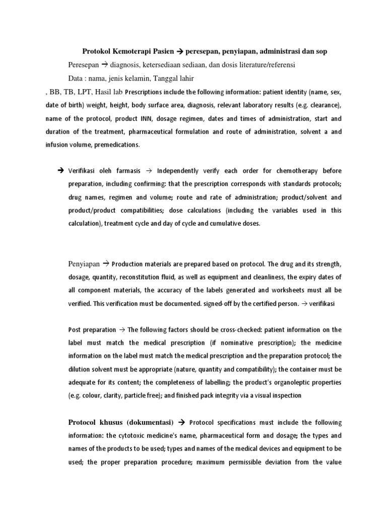 Protokol Kemoterapi dan Verifikasi Obat | PDF | Dose (Biochemistry ...