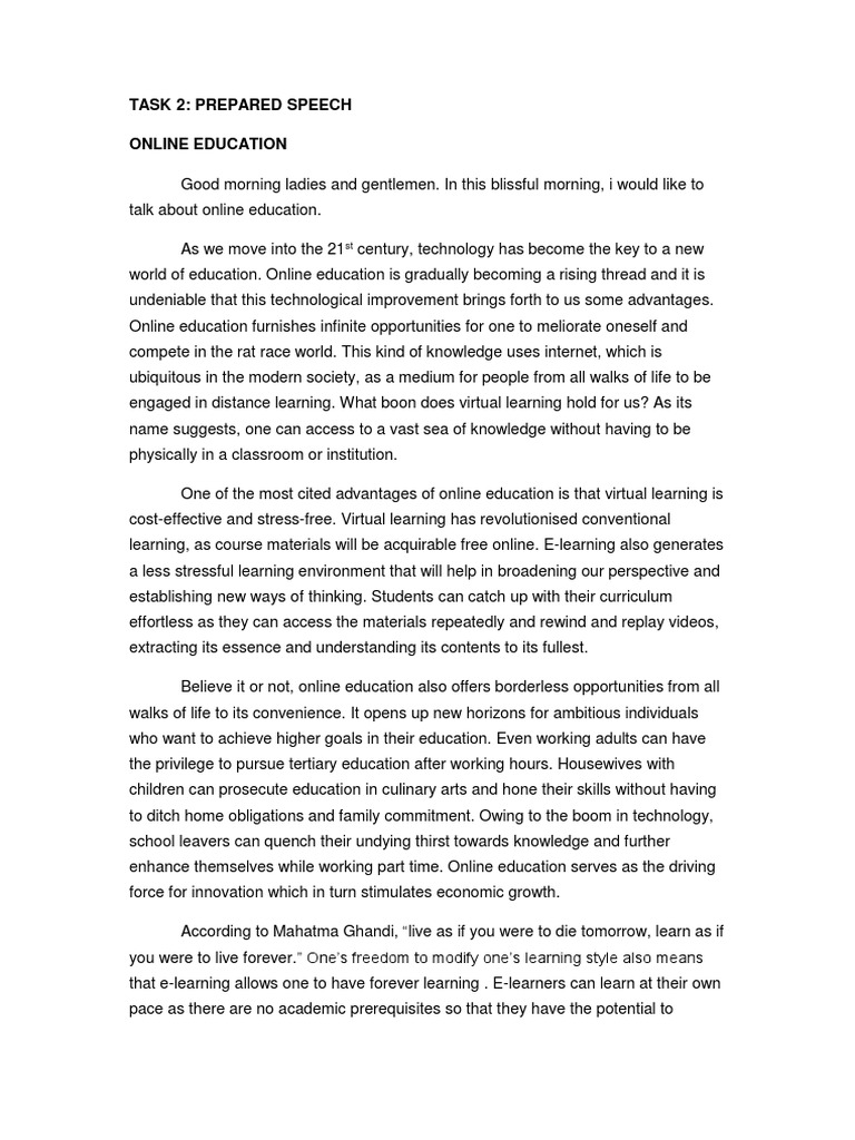 The Advantages of Online Education: A Prepared Speech | PDF ...