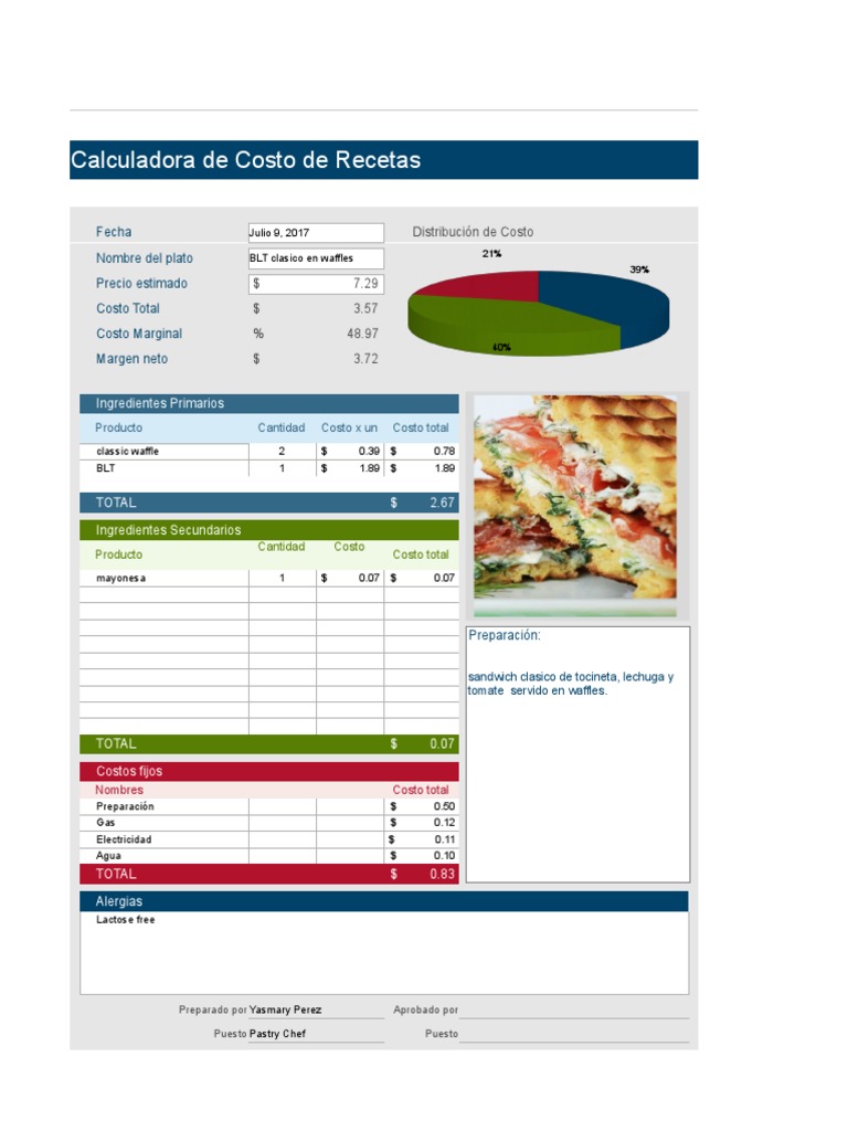 Calcular Costos de Recetas | PDF | Tortita | Cocinando