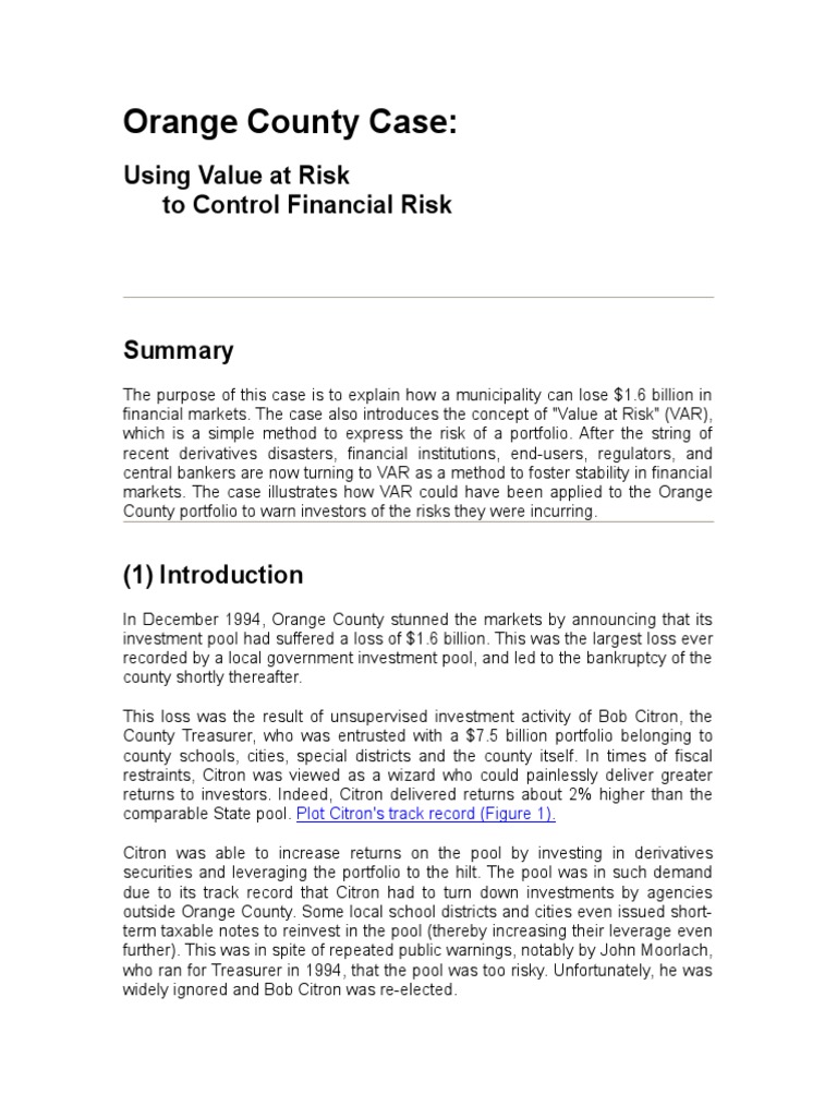 Orange County Case Study | PDF | Value At Risk | Bond Duration