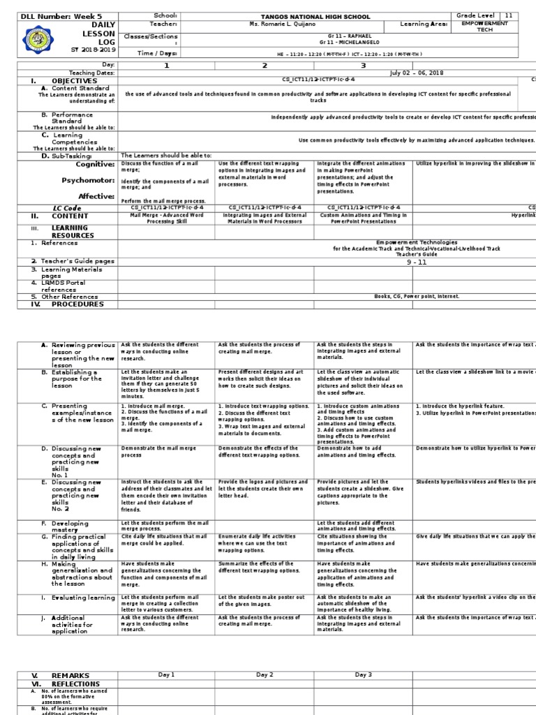 DLL 3rd 2018-2019 ETECH | PDF | Hyperlink | Educational Technology