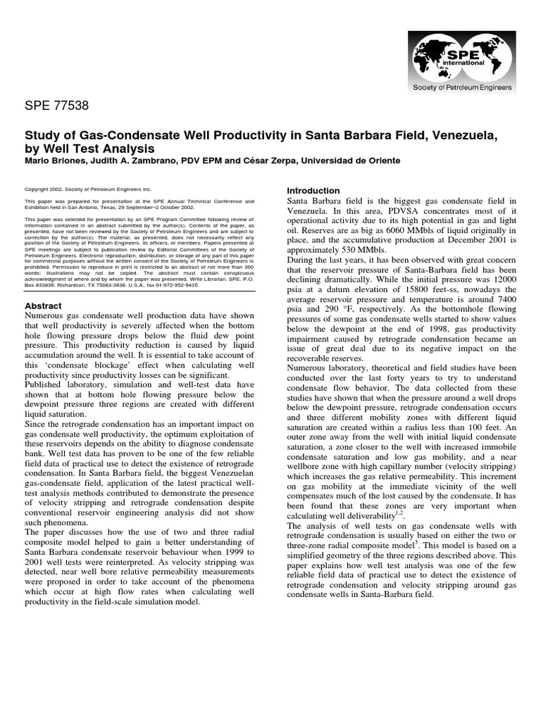 Study of Gas-Condensate Well Productivity in Santa Barbara Field ...