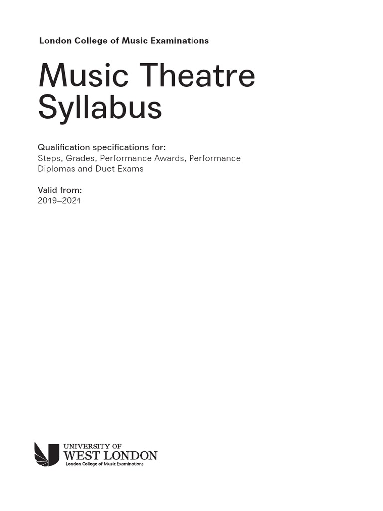 Music Theatre Syllabus 2019 2021 | PDF | Vocal Pedagogy | Test (Assessment)