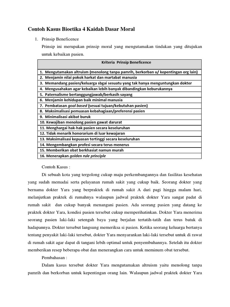 Contoh Kasus Bioetika 4 Kaidah Dasar Moral | PDF
