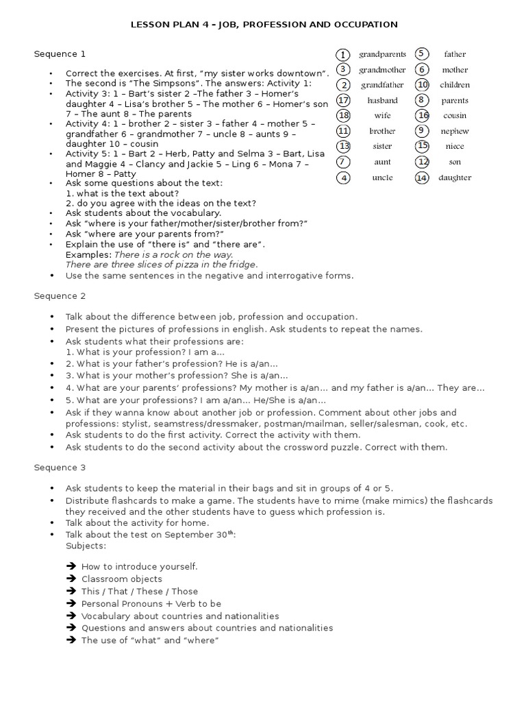 Lesson Plan 4 - Job, Profession and Occupation | PDF | Linguistic ...