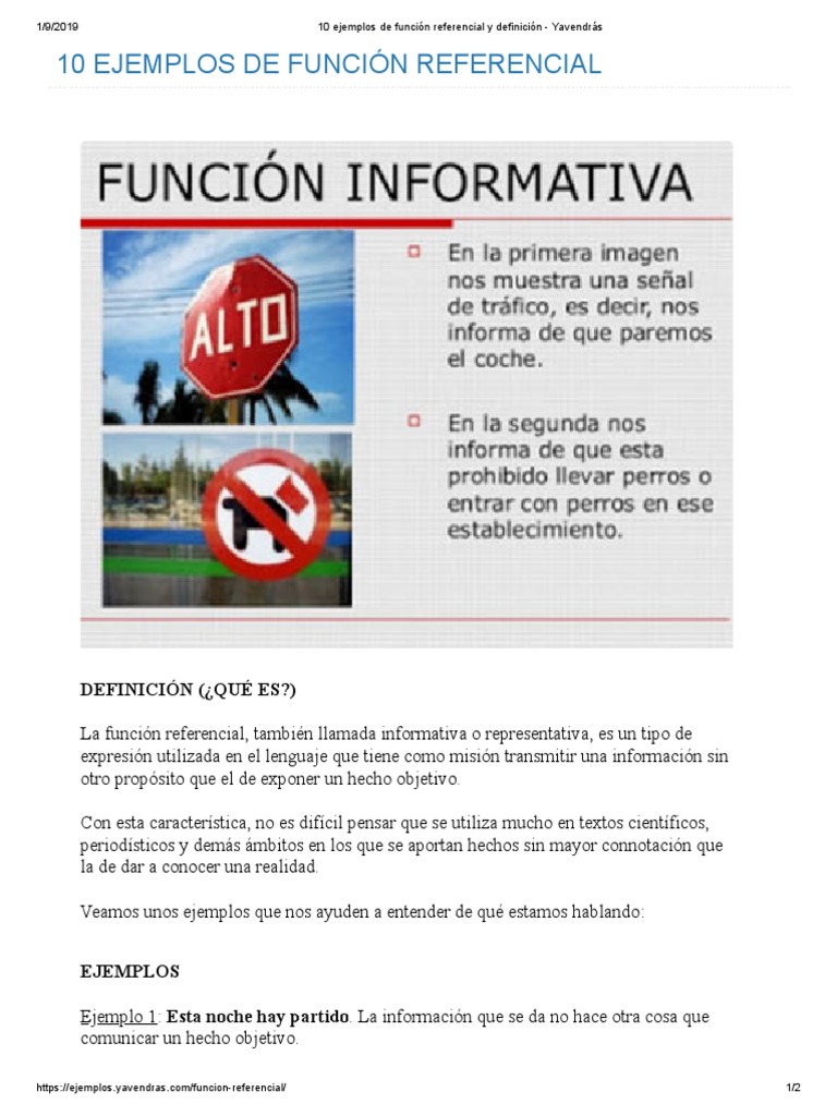 10 Ejemplos de Función Referencial y Definición - Yavendrás PDF | PDF