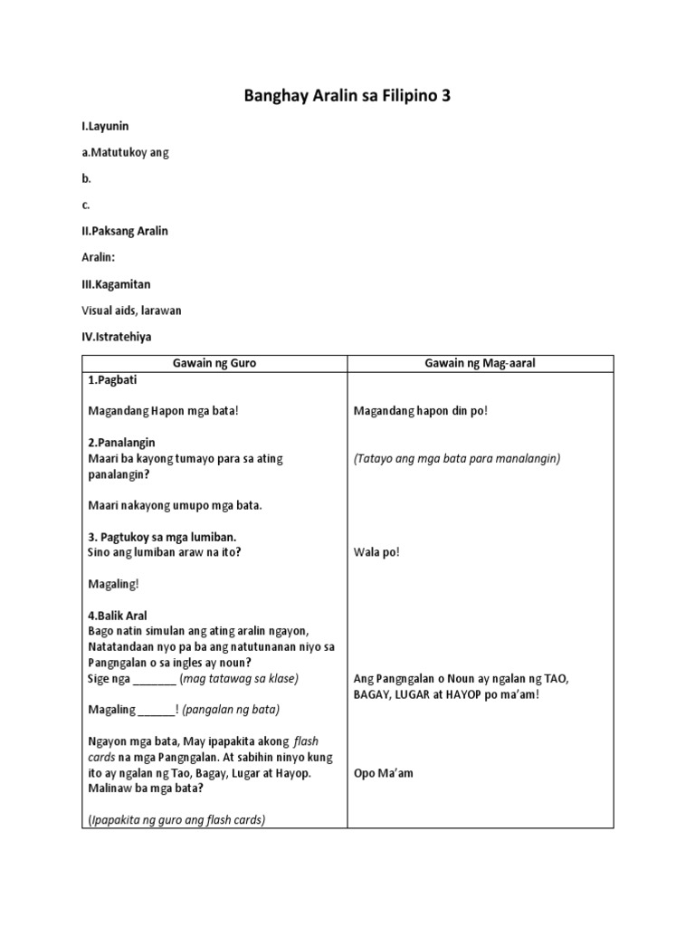 Banghay Aralin Sa Filipino IV | PDF