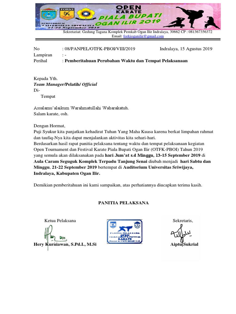 Surat Pemberitahuan Perubahan Jadwal 2 | PDF