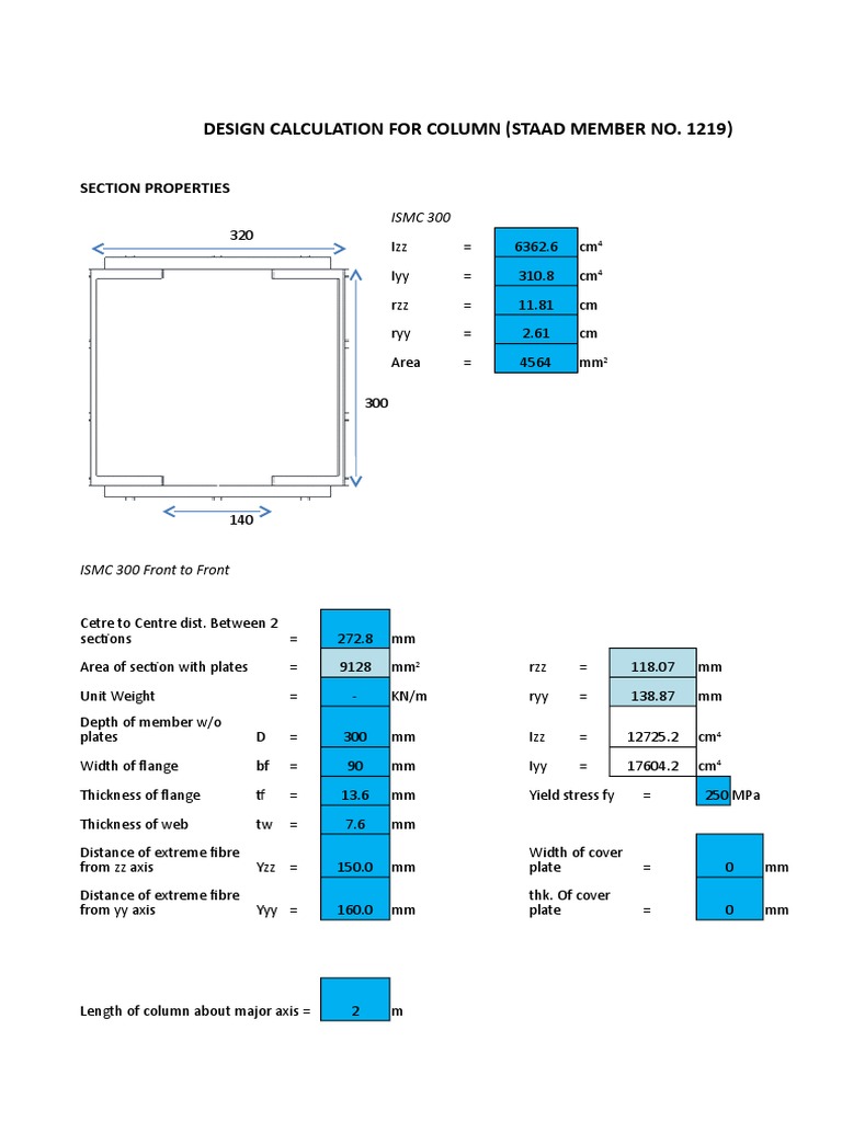 Design Calculation For Column (Staad Member No. 1219) : Section ...