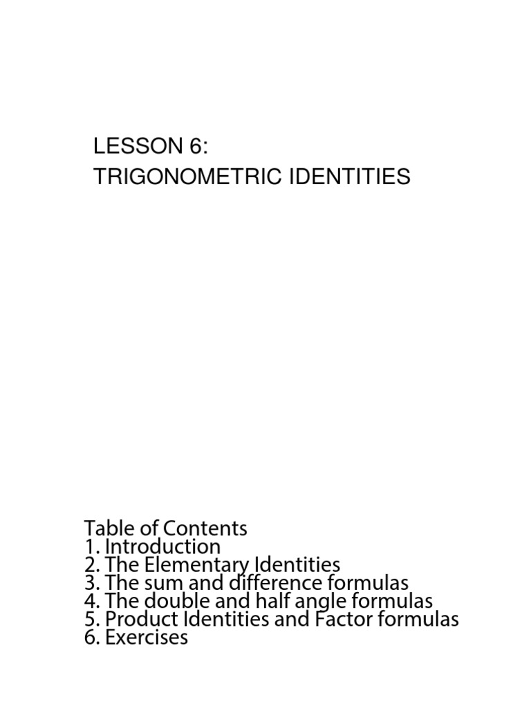 Lect6 Identities PDF | PDF | Trigonometric Functions | Sine