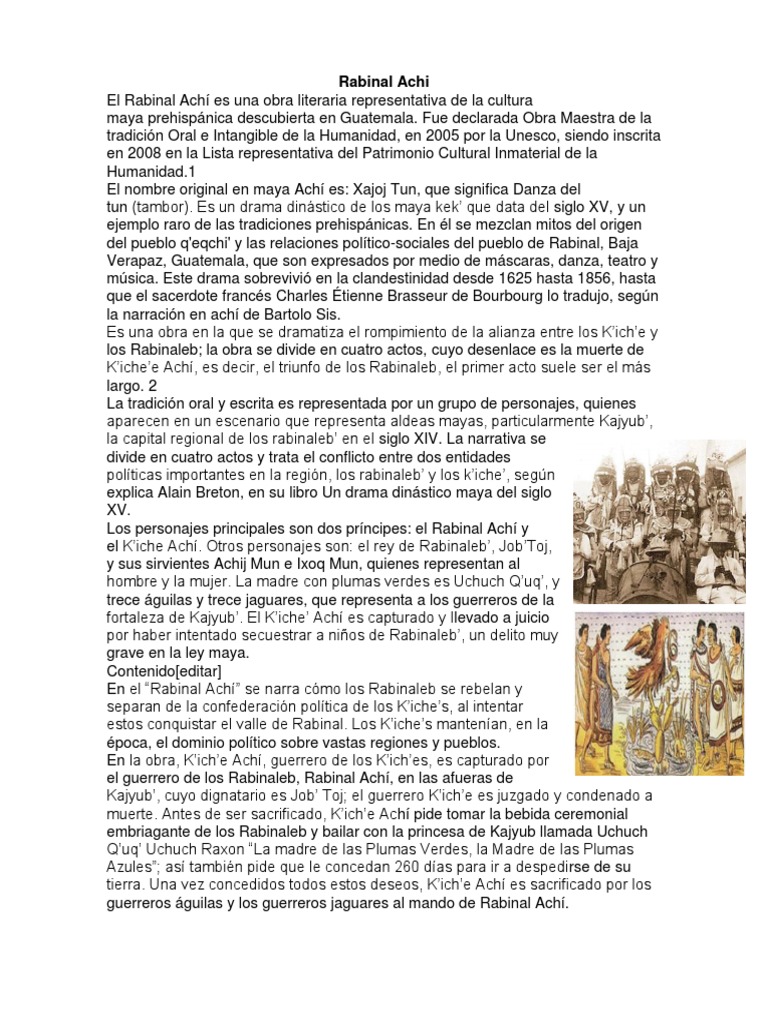 Rabinal Achí: Drama Maya del Siglo XV | PDF | Mesoamérica | Cultura de ...