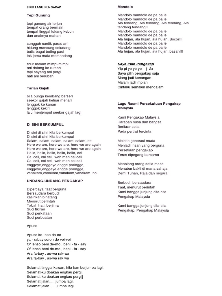 Lirik Lagu Pengakap | PDF