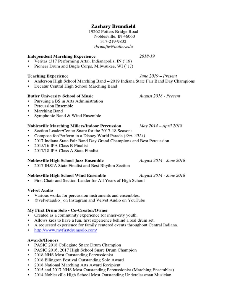 Zachary Brumfield: Marching Band Resume | PDF