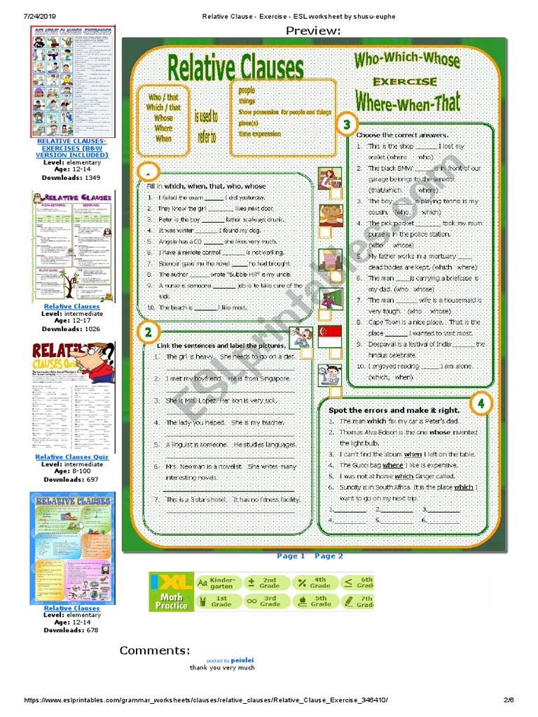 Relative Clauses ESL Exercises | PDF