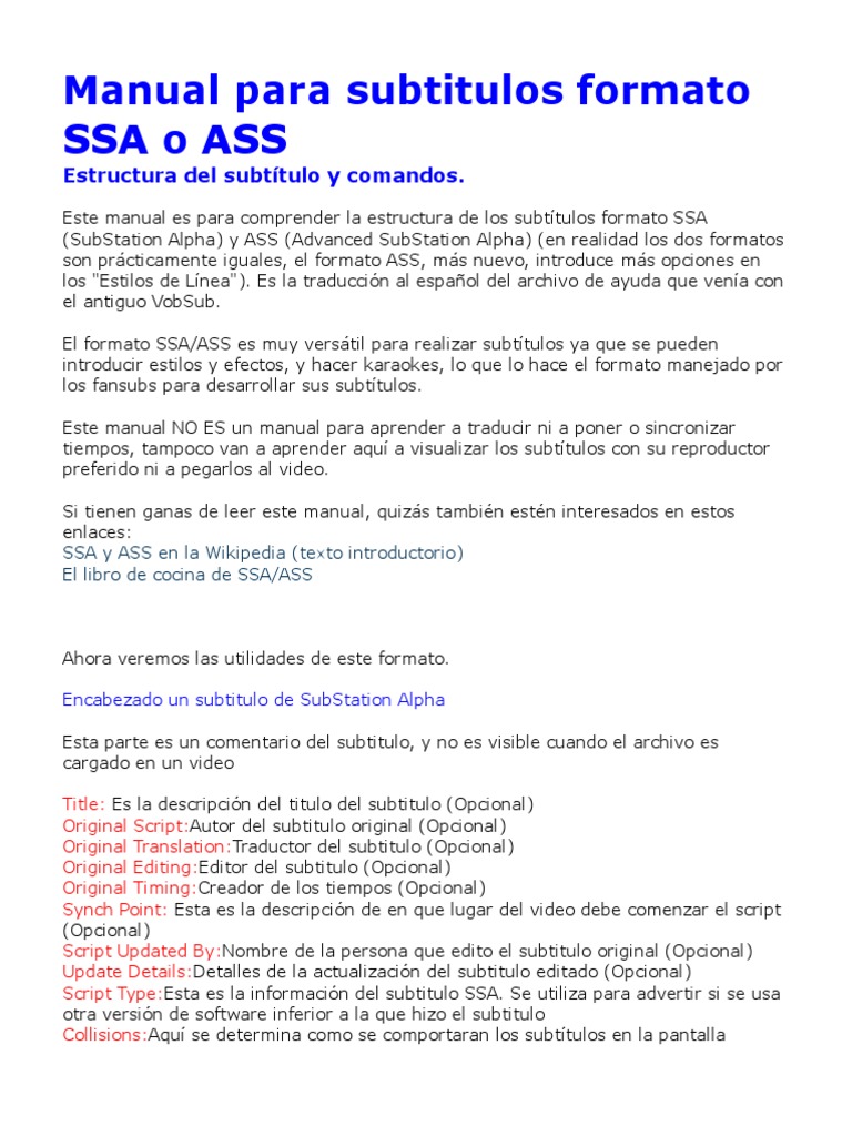 Manual para Subtitulos Formato SSA o ASS PDF | PDF | Informática y ...