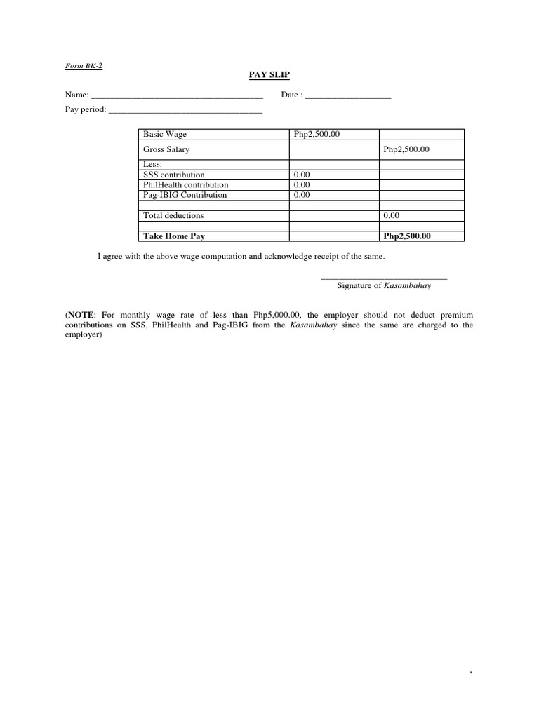 Sample Payslip KASAMBAHAY LAW PDF | PDF