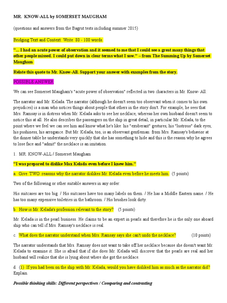MR Know All Questions and Answers | PDF | Narration | Thought