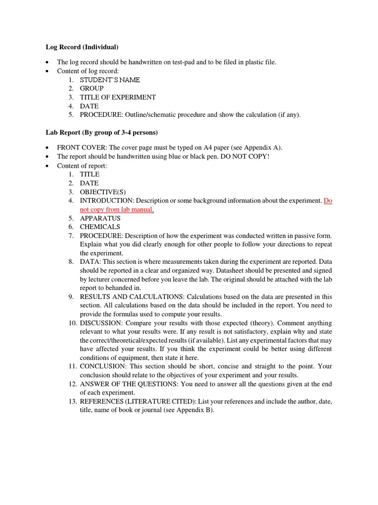 Log Record (Individual) : Do Not Copy From Lab Manual | PDF