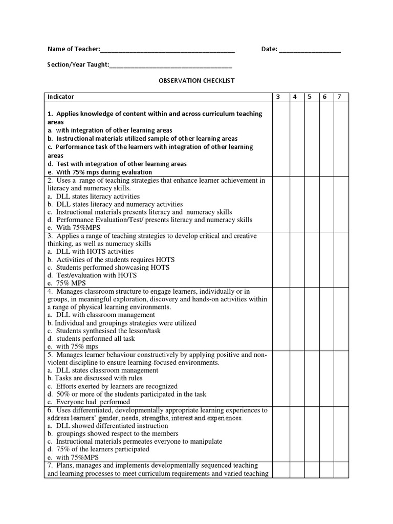 COT Checklist | PDF | Educational Technology | Teaching