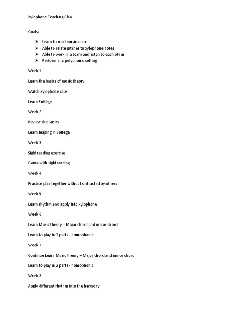 Xylophone Teaching Plan (Or Recorder) | PDF | Language Arts & Discipline