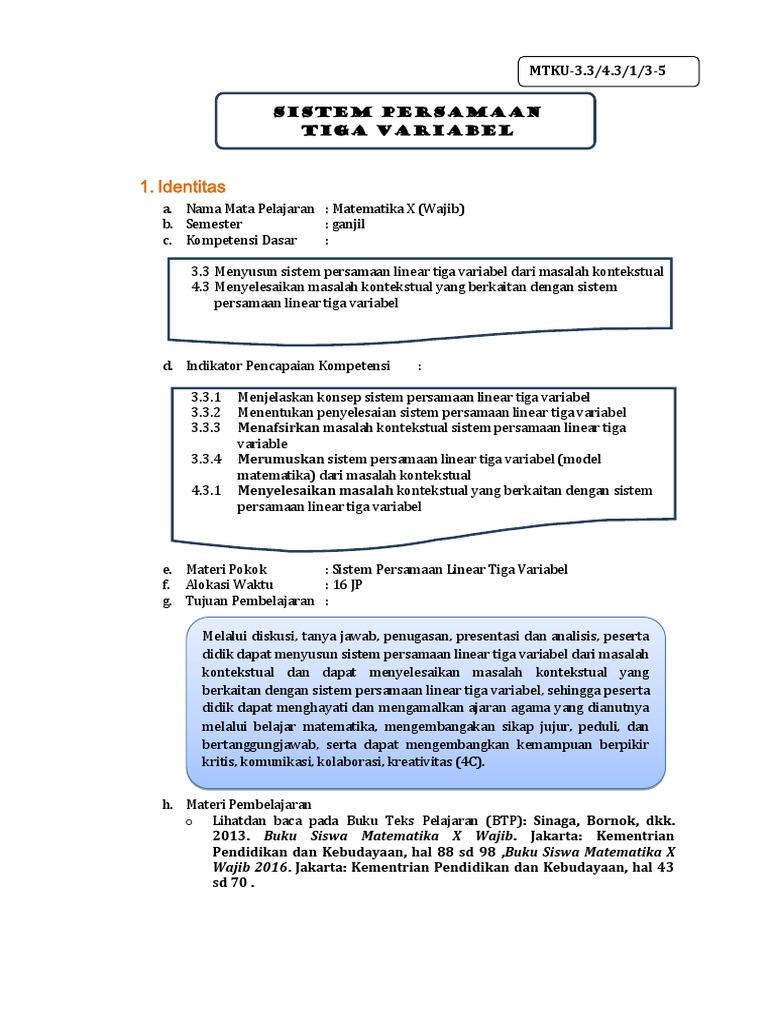 Sistem Persamaan Linear Tiga Variabel | PDF | Metode & Bahan Ajar