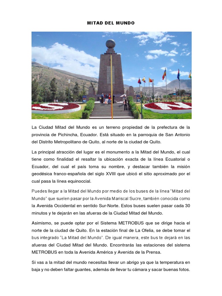 Guía turística de la Mitad del Mundo | PDF | Estilo de vida