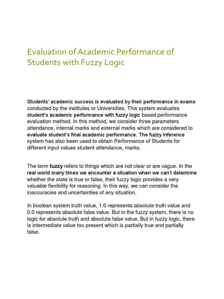 Evaluation of Academic Performance of Students With Fuzzy Logic | Download Free PDF | Fuzzy ...