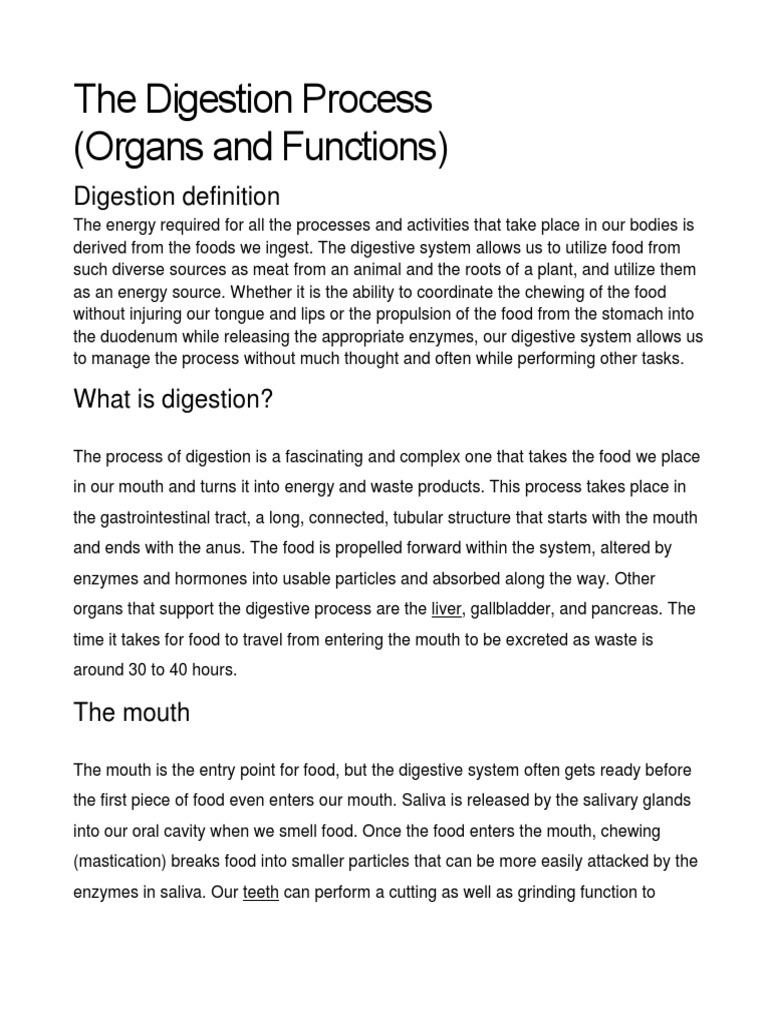 The Digestion Process (Organs and Functions) | PDF | Gastrointestinal ...
