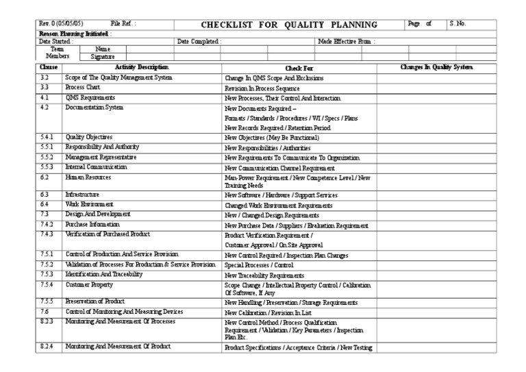 Quality Planning Checklist | PDF | Verification And Validation ...