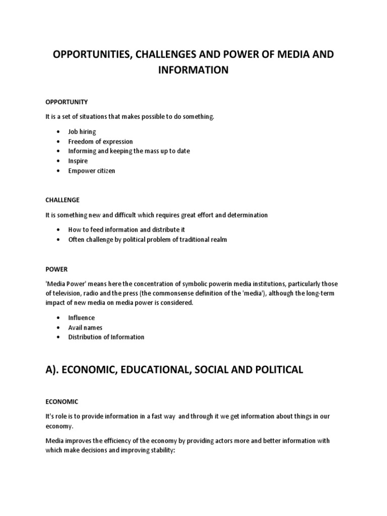 Opportunities, Challenges and Power of Media and Information | PDF ...