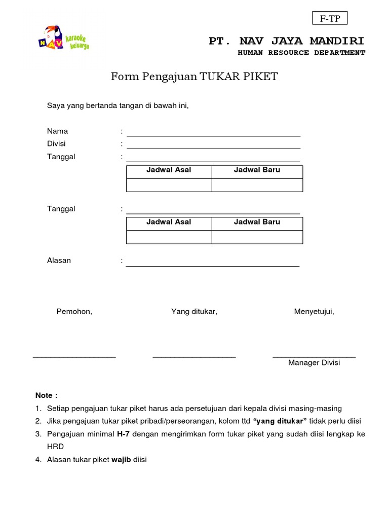 Form Tukar Piket | PDF